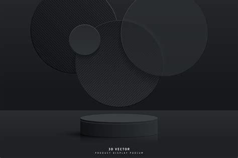 추상적인 까만 3d 실린더 연단 주춧대 또는 원형 유리제 오버랩을 가진 제품 진열대는 공중에 떠 있습니다 쇼 코스메틱을 위한 최소한의 장면 3d 벡터 기하학적 플랫폼 디자인