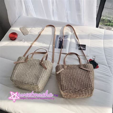 【現貨秒出】夏日必備 森林系 手工 文青 休閒 兩用 素色 單肩 編織包 簡約 單肩包 手提包 田園 托特包 草編包 蝦皮購物