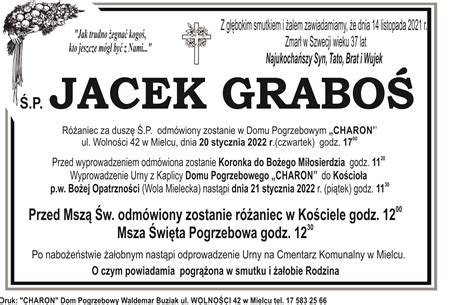 Śp Jacek Graboś Dom Pogrzebowy Charon Waldemar Buziak