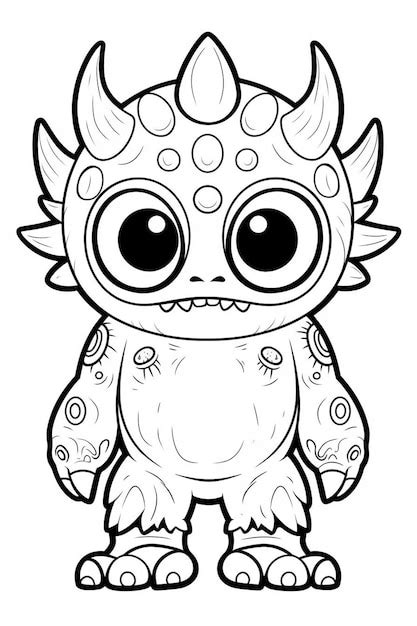 Um Monstro De Desenho Animado Olhos Grandes E Chifres Para Colorir