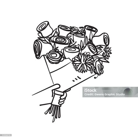 Tangan Digambar Tangan Doodle Tangan Memegang Vektor Ilustrasi Buket