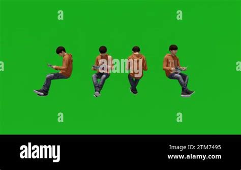 3D High School Boy Green Screen Reading Book At School 4 Different