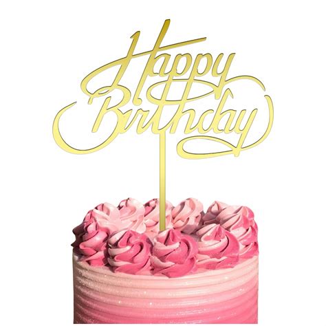TOPPER DEKORACJA NA TORT URODZINY NAPIS HAPPY BIRTHDAY ZŁOTY LUSTRZANY