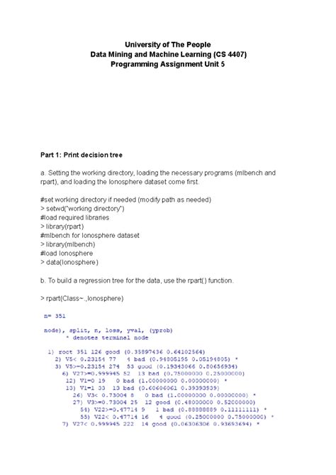 Programming Assign Unit 5 University Of The People Data Mining And