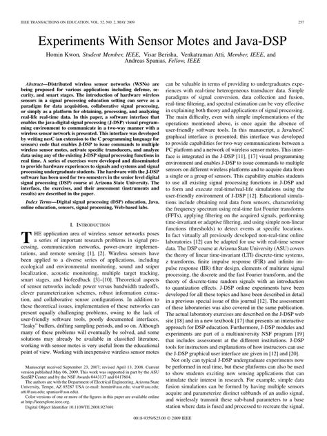 Pdf Experiments With Sensor Motes And Java Dsp