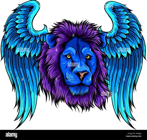Vector Illustration Of Lion Head Winged On White Background Digital