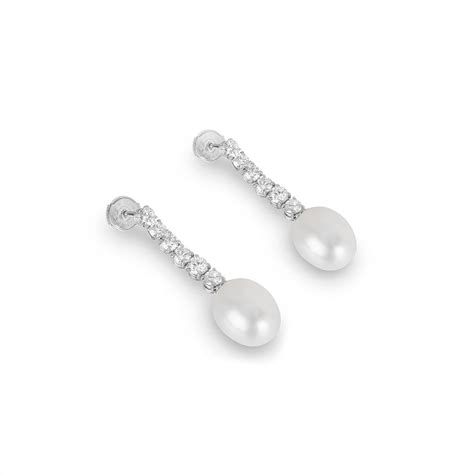 White Gold Pearl And Diamond Drop Earrings Rich Diamonds