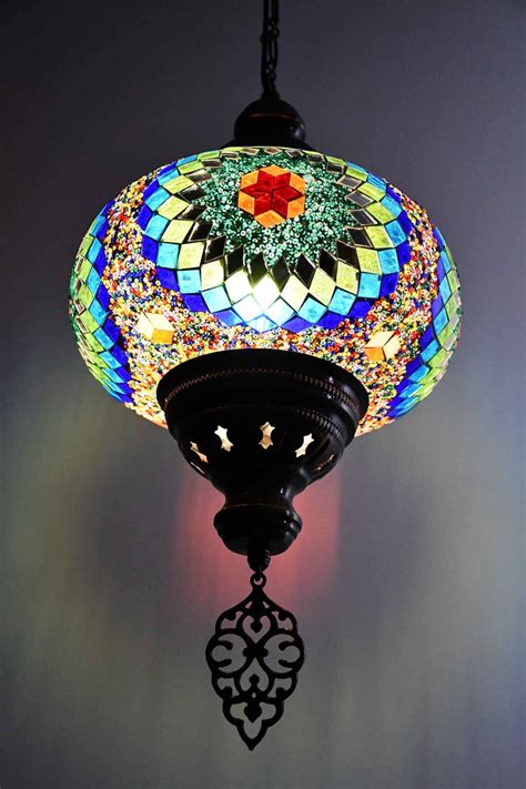 Turkish Pendant Lights Colourful Beads Green Blue Star Crafted