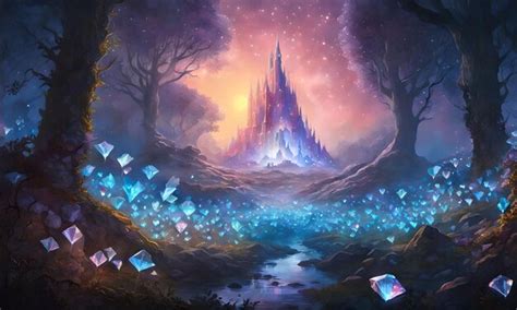 Premium Ai Image Glowing Crystal Field Landscape Wallpaper