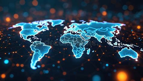 Abstract World Map With Glowing Network Connections Data Management Digital Transformation Of