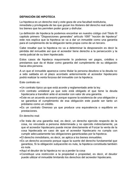 Definición De Hipoteca Pdf Ley De Hipotecas Derecho Privado
