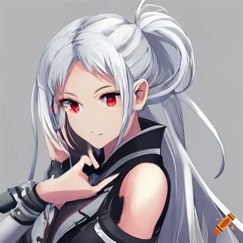 Anime Girl With White Hair Demon Features And Tactical Attire On Craiyon