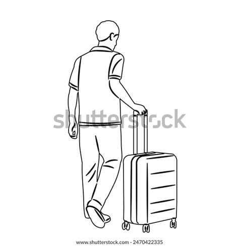 Man Walking Suitcase Sketch Vector Stock Vector Royalty Free