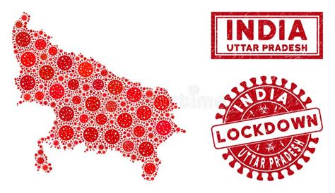 Mosaic Uttar Pradesh State Map And Scratched Lockdown Watermarks Stock