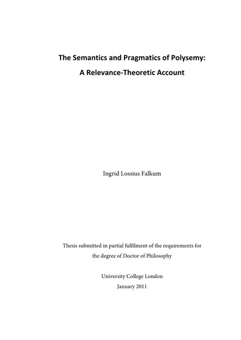 Pdf The Semantics And Pragmatics Of Polysemy A Relevance ­‐theoretic