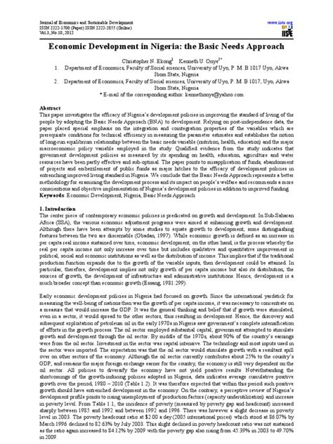 Nigerias Economic Development Basic Needs Approach Pdf