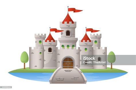 Ilustrasi Desain Vektor Kastil Abad Pertengahan Terisolasi Pada Latar