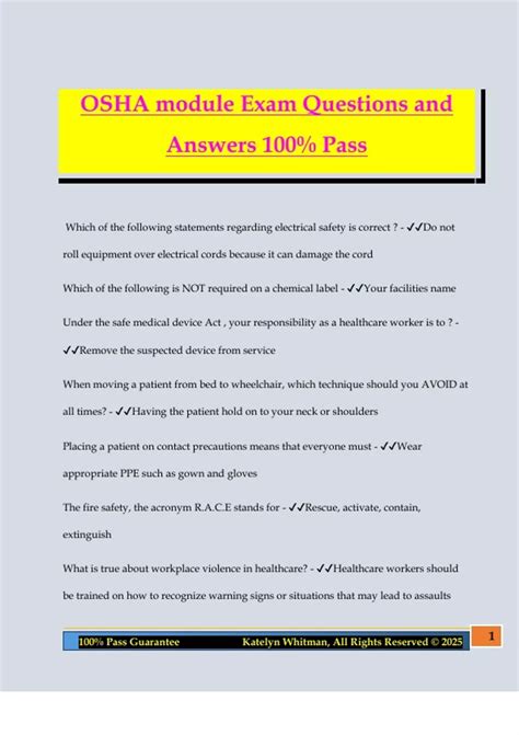 Osha Module Exam Questions And Answers 100 Pass Osha 10 Stuvia Us