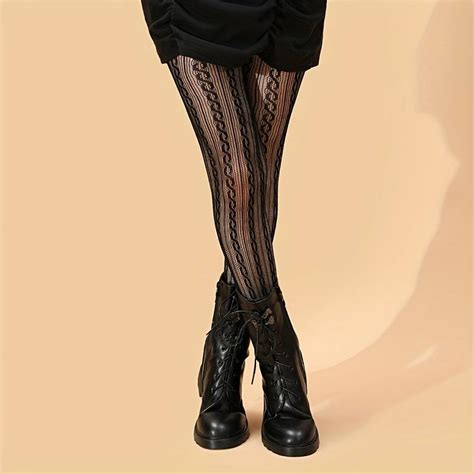 Plus Size Sexy Stockings Womens Plus Solid Semi Sheer Jacquard Lace
