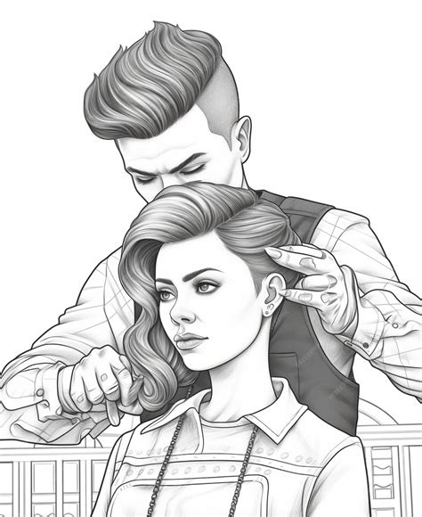 Premium Photo A Drawing Of A Man Cutting A Womans Hair With Scissors