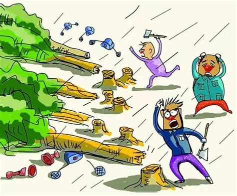 砍伐森林卡通砍伐树木绘画 伤感说说吧
