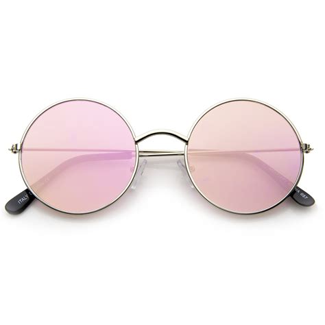 Sunglassla Unisex Lennon Style Full Metal Frame Iridescent Mirror Flat