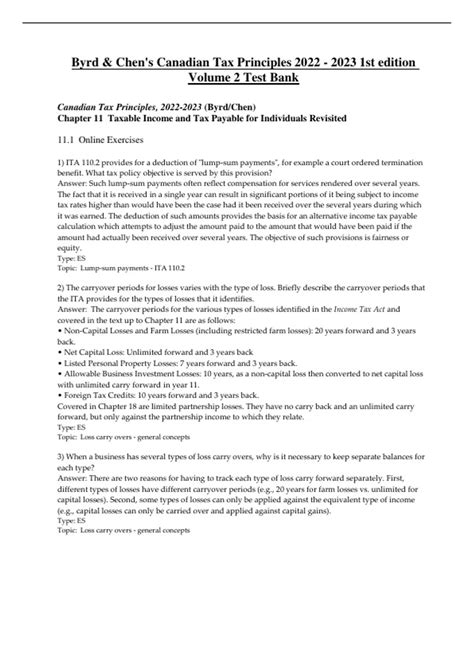Test Bank For Byrd And Chens Canadian Tax Principles St Edition Volume 2