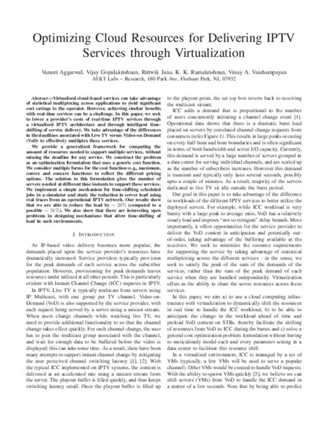 Pdf Optimizing Cloud Resources For Delivering Iptv Services Through