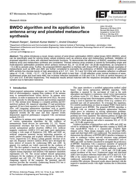 Iet Microwaves Antenna Prop 2019 Ranjan Bwdo Algorithm And Its