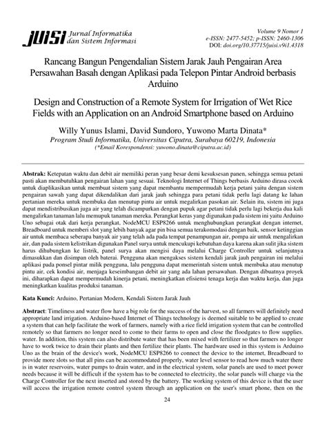 Pdf Rancang Bangun Pengendalian Sistem Jarak Jauh Pengairan Area