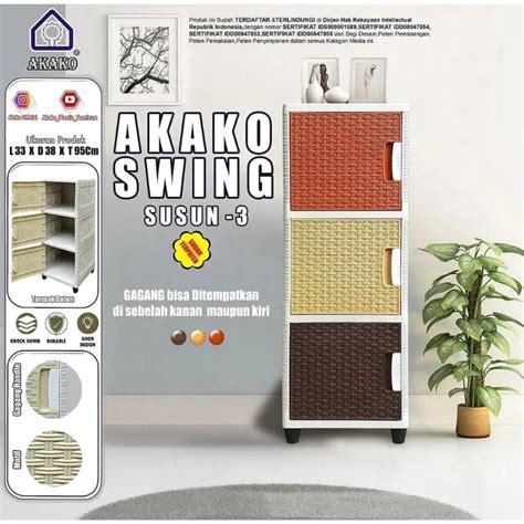 Jual Lemari Pakaian 1 Pintu Serbaguna Akako Swing Full Rak Motif Rotan