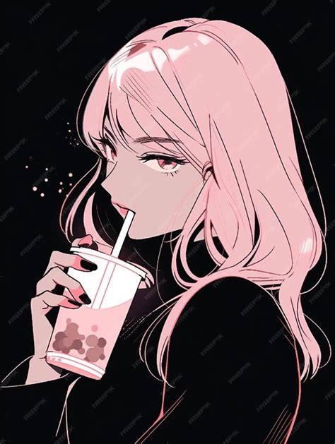 Premium Photo Anime Girl Drinking A Drink With A Straw In Her Hand