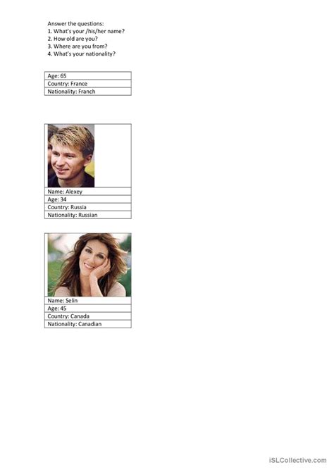 Nameagecountry English Esl Worksheets Pdf And Doc