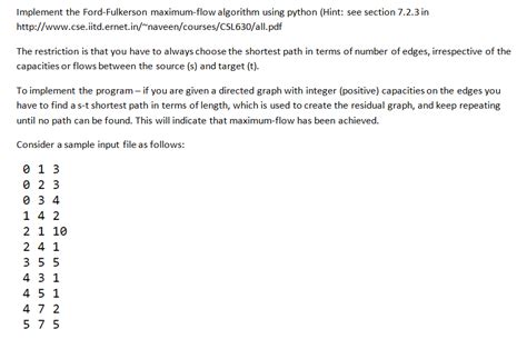 Implement The Ford Fulkerson Maximum Flowalgorithm