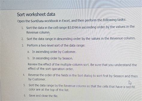 solved sort worksheet dataopen the sortdata workbook in