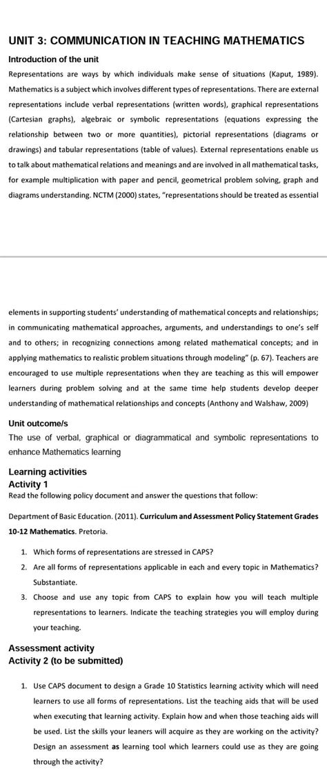 solved unit 3 communication in teaching mathematics