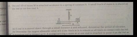 Spro The Rod AB Of Mass M Is Attached As Shown To A Spring Of Constant K A Small Block Of