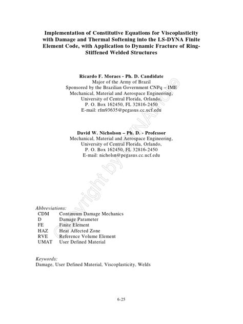 Viscoplastic Model Ls Dyna Pdf Plasticity Physics Deformation Engineering