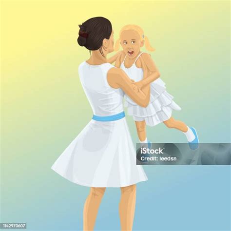 Vector Ailesi Anne Ve Kızı Eğlenin Birlikte Mutlu Bir Aile Kadın
