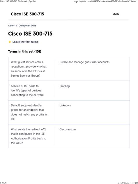 Cisco Ise 300 715 Flashcards Quizlet 101 Pdf Computer Network Internet