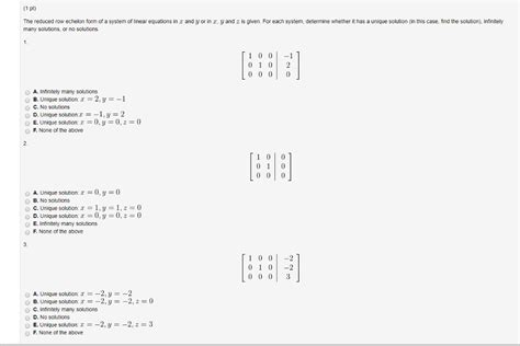 Solved The Reduced Row Echelon Form Of A System Of Linear
