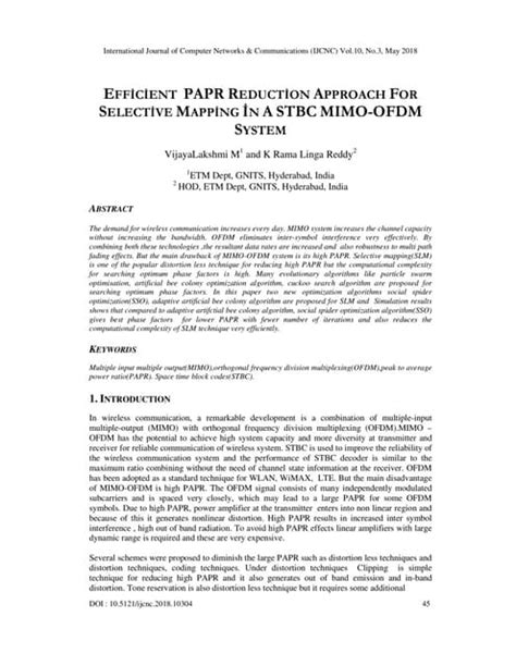 effİcİent papr reductİon approach for selectİve mappİng İn a stbc mimo