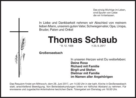 Traueranzeigen Von Thomas Schaub Trauer Nn De