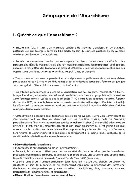 SOLUTION G Ographie De L Anarchisme Studypool