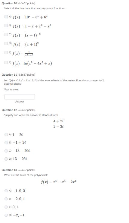 Solved Question 10 66667 Points Select All The Functions