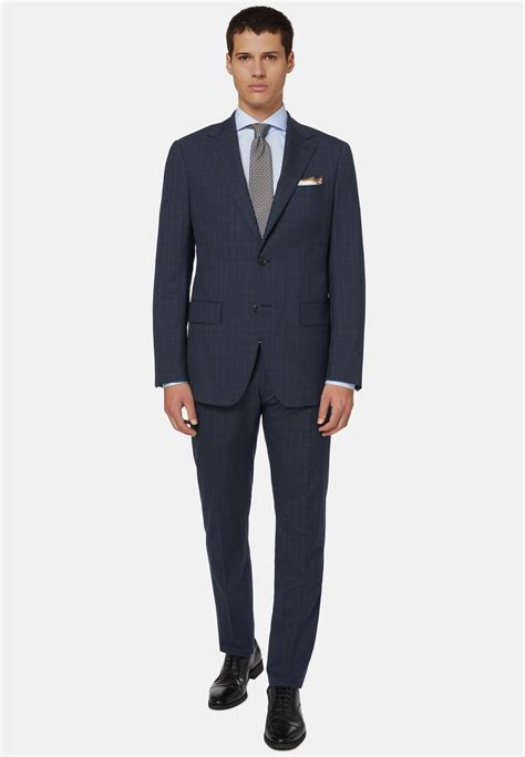 Costume Bleu Prince De Galles En Pure Laine Homme Boggi Milano