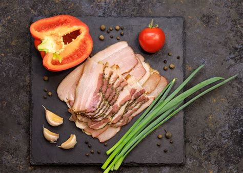 Raw Smoked Bacon Streaky Brisket Slices Fresh Thin Sliced Bacon Stock
