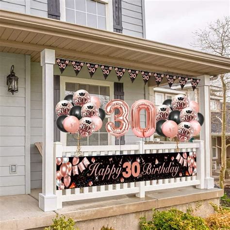 Specool 30th Birthday Banner With Balloons For Celebration Black Rose