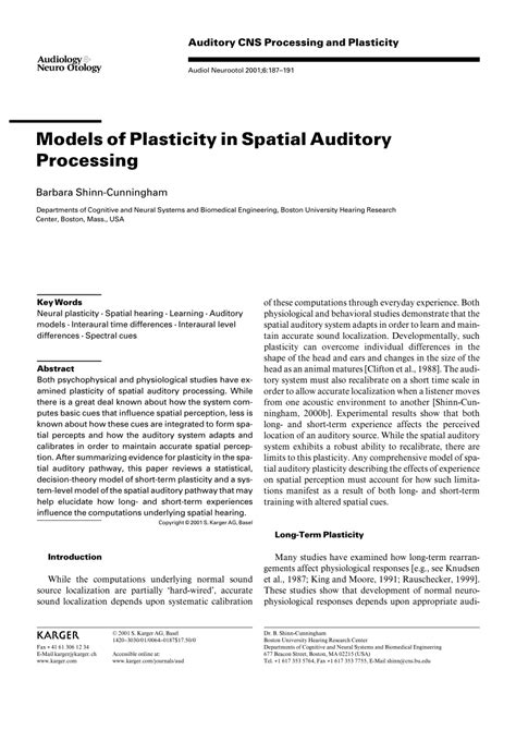 Pdf Models Of Plasticity In Spatial Auditory Processing
