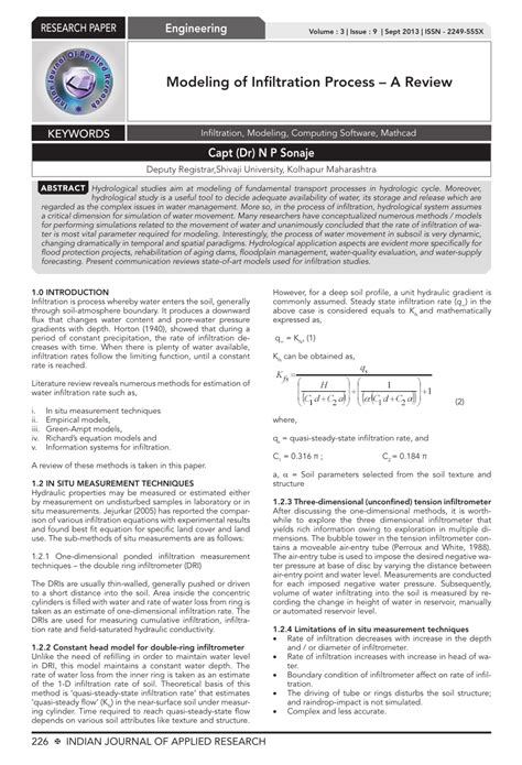 Pdf Modeling Of Infiltration Process A Review